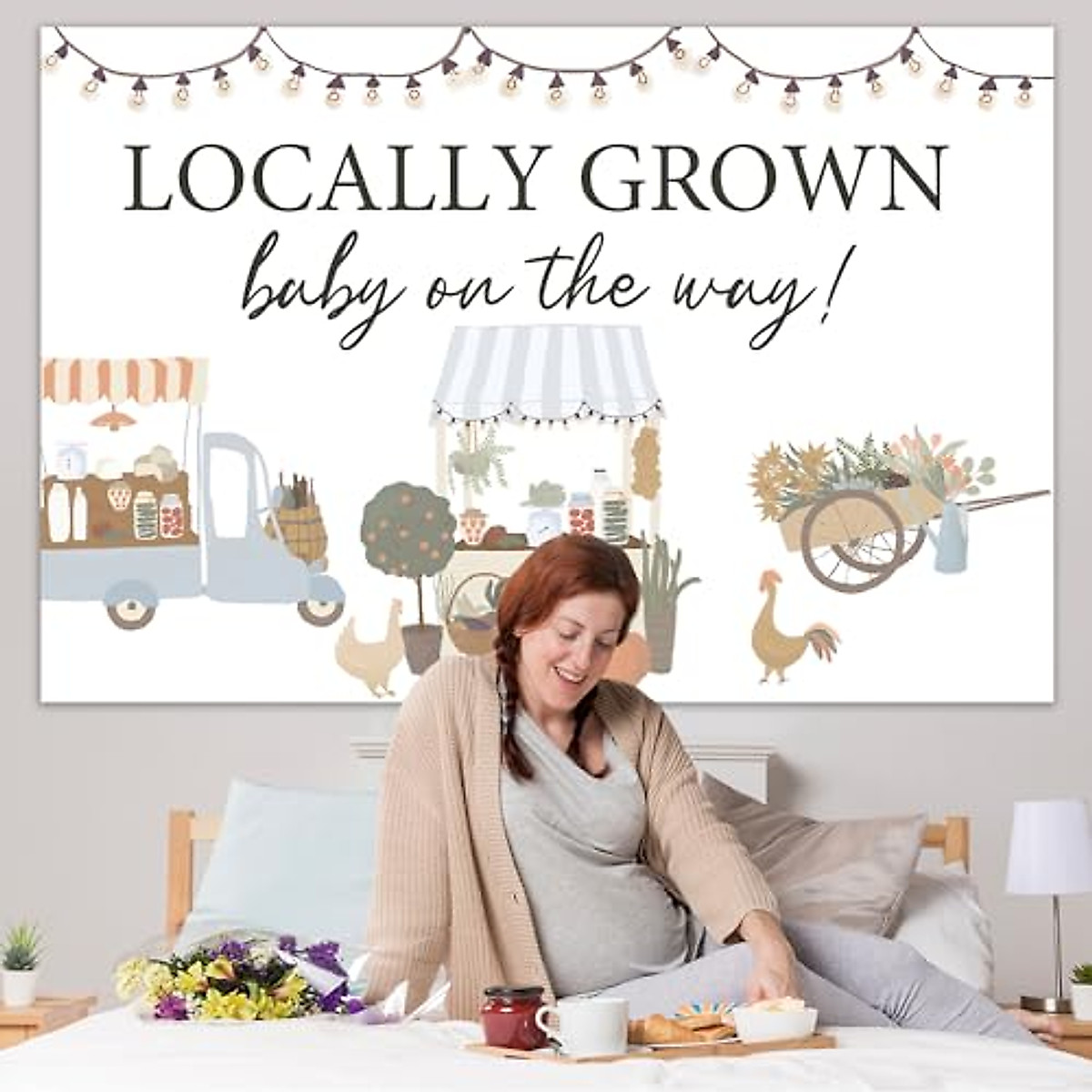 kreat4joy Locally Grown Baby Shower Backdrop, Vegetable and Fruit Baby Shower Decorations, Farmer's Market Baby Shower Decorations Backdrop for Kids Boy Girl Baby Shower Photography Background