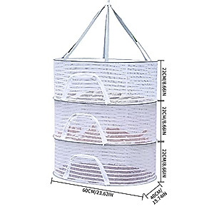 Herb Drying Rack Hanging Foldable Mesh Net with Zipper Food Dry Net Sweater Drying Rack for Drying Seeds, Herb, Vegs, Fruits, Bud, Plants(3 layers)