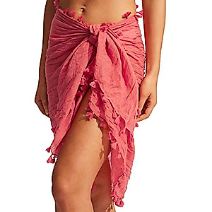 Seafolly Women's Basics Cotton Gauze Sarong Swimsuit Cover Up, Beach Edit Sun Kissed Coral, One Size