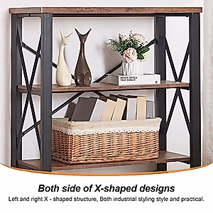 HOMBAZAAR Bookshelf, 3-Tier Industrial Bookshelves, Wood and Metal Bookcase,Free Standing Storage Small Modern Bookshelf for Living Room, Bedroom and Home Office，Brown