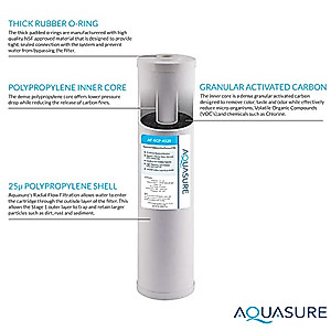 Aquasure Fortitude High Flow Whole House 25 Micron Sediment + Carbon Dual Purpose Water Treatment System - 20" x 4.5"