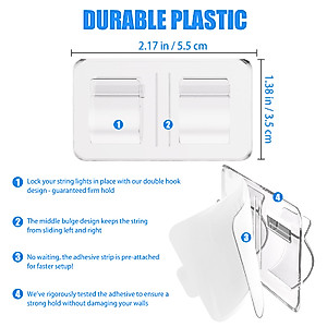 Keviyi Hooks for Outdoor String Lights Clips: 25Pcs Heavy Duty Cable Clips with Waterproof Adhesive Strips for Hanging Christmas Light - Outside UV-Resistant Clear Sticky Cord Holders Rope Organizer