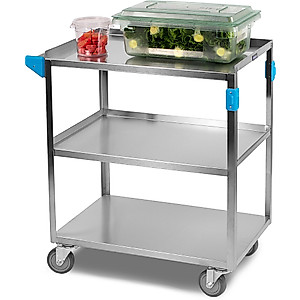 Carlisle FoodService Products Stainless Steel 3 Shelf Utility Cart, 18" x 17", Silver