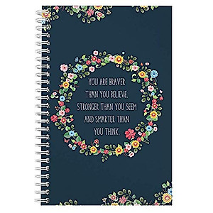 Softcover Be Brave 5.5" x 8.5" Motivational Spiral Notebook/Journal, 120 Wide Ruled Pages, Durable Gloss Laminated Cover, White Wire-o Spiral. Made in the USA
