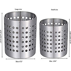 KSENDALO Round SUS304 Stainless Steel Utensil Holder Set of 2 - Silver Caddy & Organizer for Drying Cooking Spoons, Spatulas, and Silverware - Essential Kitchen Container for Countertop
