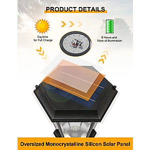 VOCLDFA Solar Post Light, Dusk to Dawn Sensor Pillar Light Fixture 15.8"H, Waterproof LED Exterior Lamp Post Lantern, Aluminum Outdoor Post Light, Pole Lanterns Outdoor with 3-Inch Pier Mount Adapter