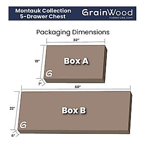 Grain Wood Furniture Montauk 5-Drawer Chest, Solid Wood with a Rustic Walnut Finish