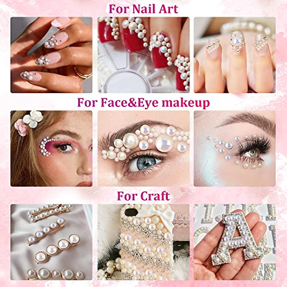 3800 Pcs 3 Boxes Flat Back Pearls Kits Flatback Colorful AB+White AB+Beige AB Half Round Pearls with Pickup Pencil and Tweezer for Home DIY and Professional Nail Art, Face Makeup and Craft