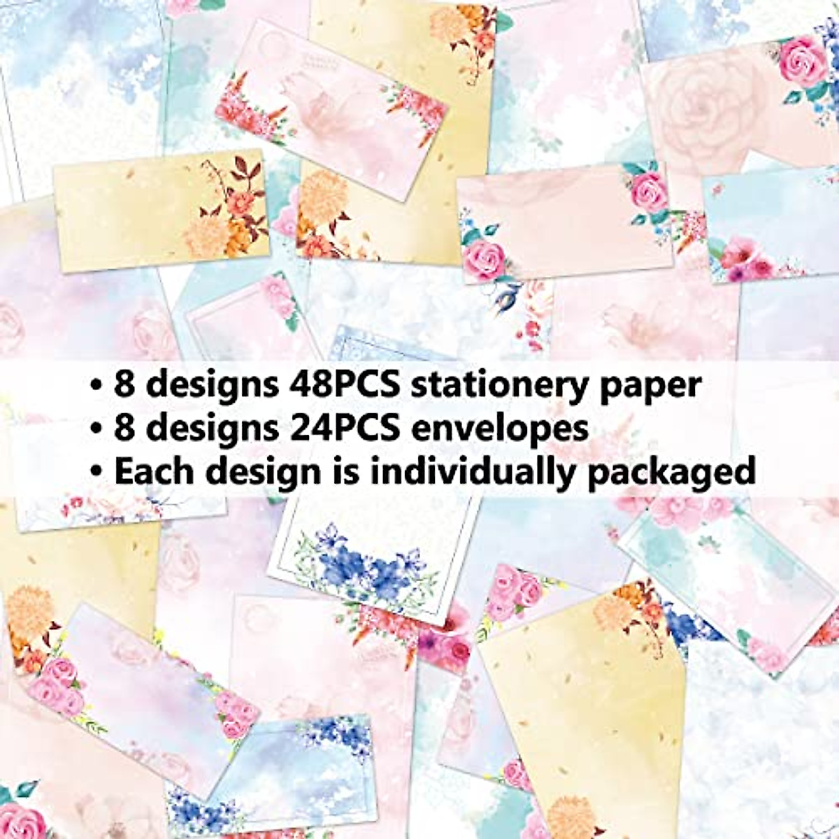 Stationary Set Japanese Stationery Paper and Envelopes Stationary Supplies Watercolor Floral 48