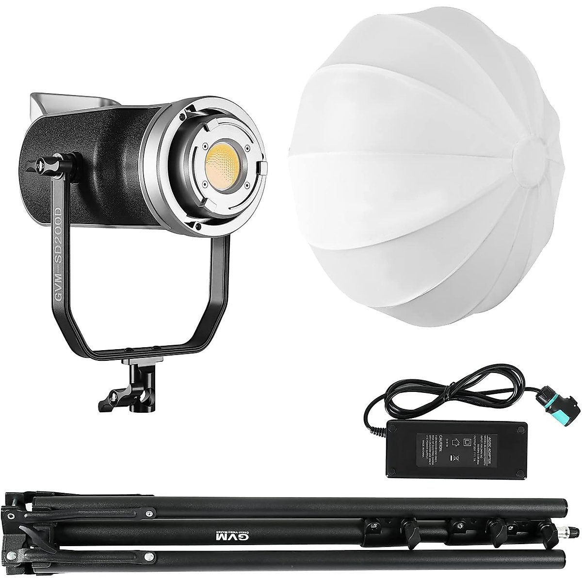 GVM 200W LED Video Light with Lantern Softbox, SD200D Photography Studio Lighting Kit with Bluetooth/DMX Control, 93000lux@0.5m 3200K-5600K Bi-Color Continuous Output Lighting for YouTube