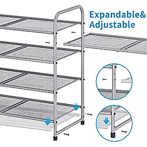 Simple Trending 4-Tier Stackable Shoe Rack, Expandable & Adjustable Shoe Shelf Storage Organizer, Metal Mesh, Silver