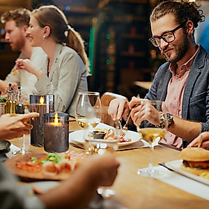 LED Flameless Candle Premium Black Glass with Remote Control Battery Operated Flickering Warm Light LED Pillar Candles Real Wax Wick 3 Pack D 3" H 4" 5" 6" Home Decor Premium Black