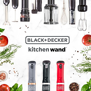 BLACK+DECKER Kitchen Wand Cordless Immersion Blender, 4 in 1 Multi Tool Set, Hand Blender with Charging Dock, Black (BCKM1014K10)