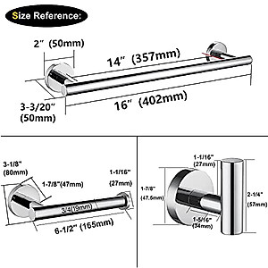 Polished Chrome Bathroom Hardware Set 4 Pieces SUS304 Stainless Steel Round Wall Mounted Set Including Towel Bar,Toilet Paper Holder, Robe Towel Hooks,Bathroom Accessories Kit