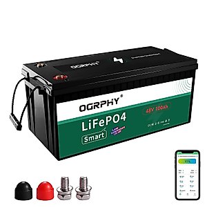 OGRPHY 48V 100AH LiFePO4 Battery with Bluetooth, 5.12kWh Grade A Cells Lithium Battery with 500A Peak Current, Up to 5000+ Deep Cycles Battery for Golf Cart, Solar, RV and Off Grid Applications