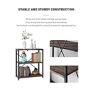 Bookshelf,3-Tier Folding Bookcase,Industrial Book Shelf,Rustic Wood Storage Shelves,Tall Bookshelf,Shelves For Bedroom,Office,Kitchen,Living Room,Study Room,No Assembly Folding Bookshelf,Black