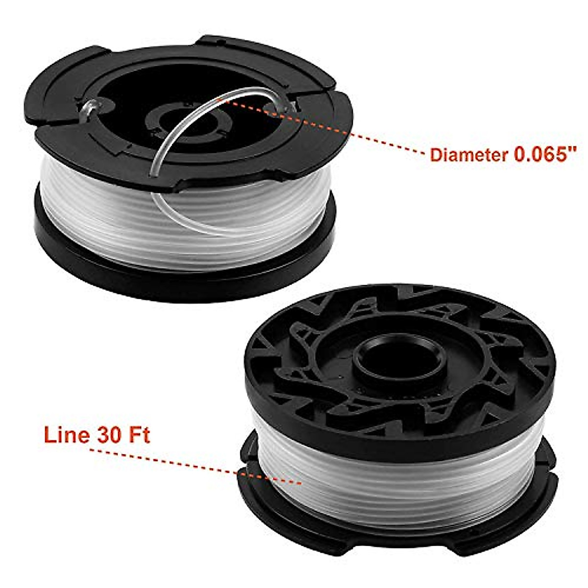 THTEN AF-100 String Trimmer Spool Replacement for Black and Decker 30ft 0.065" Refills Line Auto Feed Single Weed Eater,GH600 GH900 Edger with RC-100-P Spool Cap Covers (6 Spools, 1 Cap,1 Spring)
