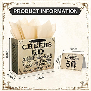 HHUIYUN 50th Birthday Gift Bag, Vintage 1974 Gift Bag with 50th Birthday Card and 50th Birthday Tissue Wrapping Paper, 50th Birthday Gifts for Him Her Husband Wife Mom Dad, 50 Birthday Party Supplies