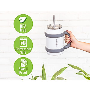 REDUCE Cold1 50 oz Reusable Mug Tumbler with Handle - Insulated Stainless Steel Water Bottle for Home, Office and Gym; Straw or Sip Leakproof Lid When Closed. Keeps Drinks Ice Cold All Day - Charcoal