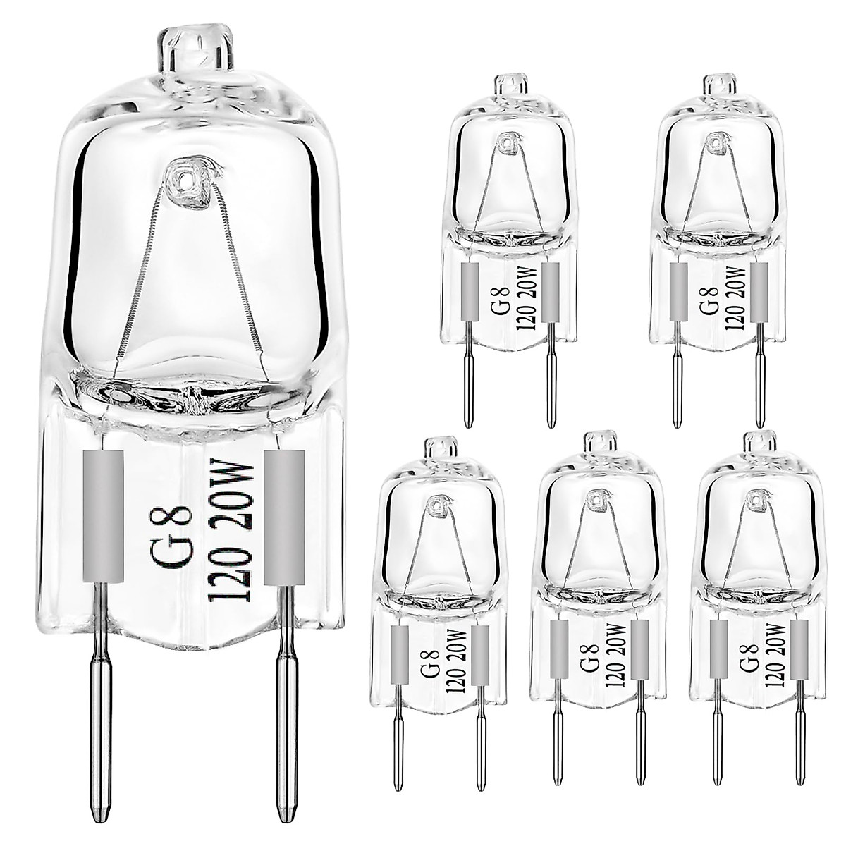 AHEVO G8 Light Bulbs 20Watt 120Volt Halogen Light Bulb G8 Base Bi-Pin Shorter 20W T4 JCD Warm White Microwave Light Bulbs Replacements(6 Pack)