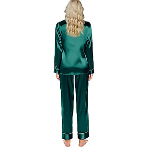 WJing Yi Jia Womens Pajama Set Silk Satin Pajamas Long 2pc Pjs Button Down Sleepwear Pj Set Loungewear