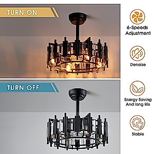LODADRA Caged Ceiling Fan with Light, bladeless 6 Speed Reversible with Remote Control.Low Profile Ceiling Fan with Lights for Bedroom, Dining Room