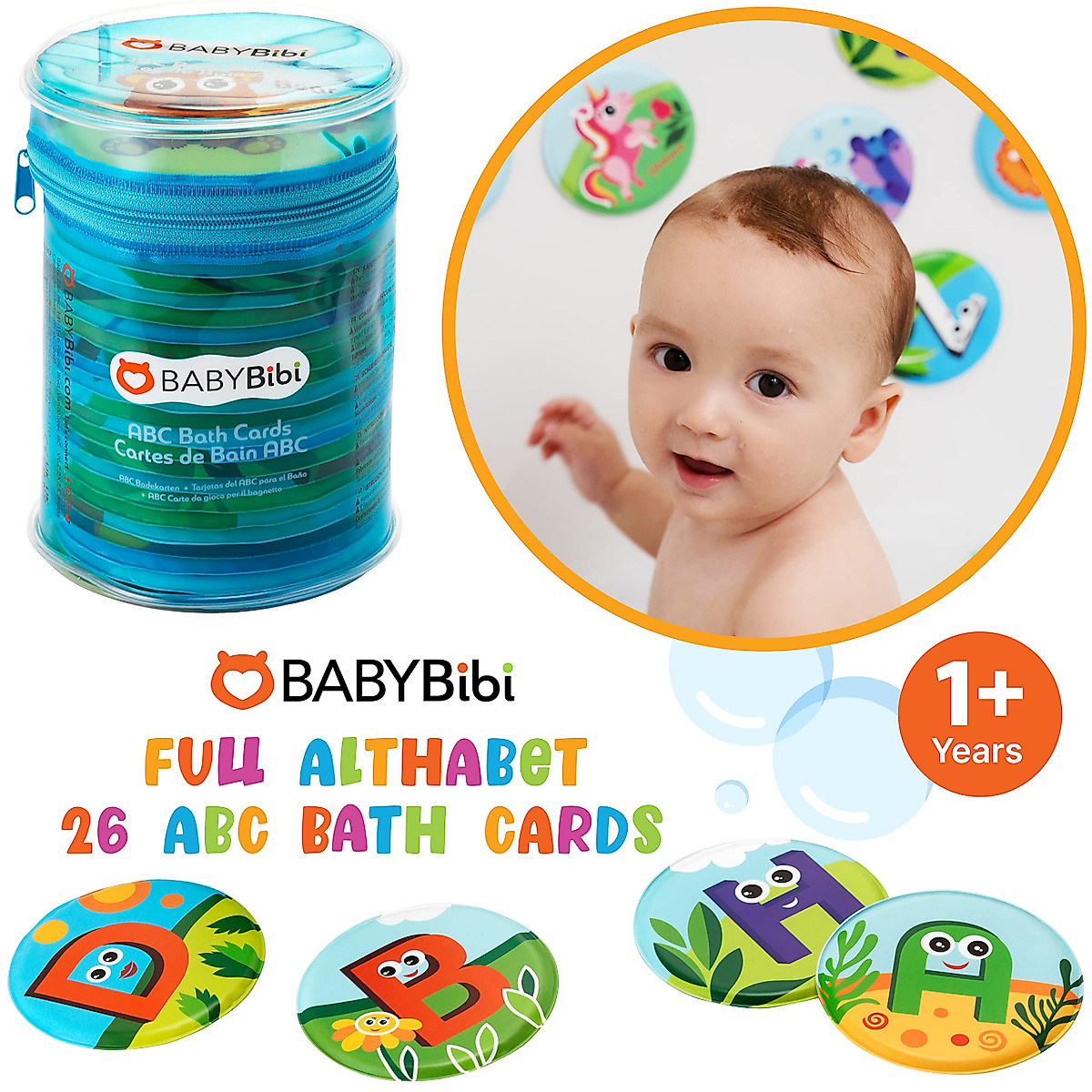 Floating Animals & Alphabet Flash Cards for Bathtub - Preschool Learning Toddler Flash Cards - Educational Bath Toys for 18 Months+ (Set of 26)