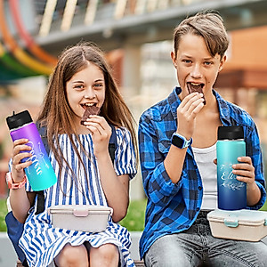 Purefly Personalized Water Bottles for Kids for School With Name or Text Custom Insulated Stainless Steel Sports Water Bottle with Straw and Handle for Girls and Boys Straw Lid Back to School Gift