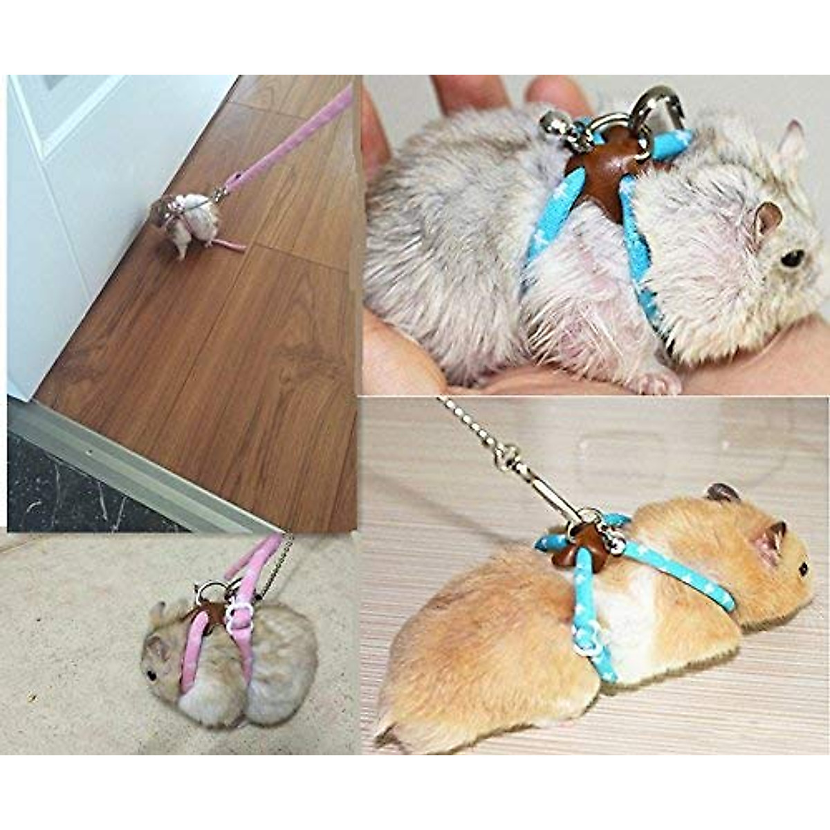 Hypeety Hamster Training Lead Leash Nylon for Hamster Rat Squirrel Gerbil Pet Cage Playhouse Leashes Band Finder Collar Bell (Blue)