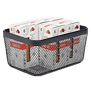 mDesign Steel Food Storage Organizer Bin Mesh Basket, Space Saving for Kitchen Cabinets, Countertop, Pantry, Fridge, Freezer Organization, Canned Food, Sugar, Flour, Meshi Collection - 4 Pack - Black