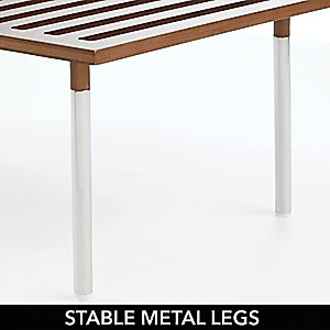 mDesign Natural Bamboo Slated Storage Shelf with Steel Legs - Food and Kitchen Organizer for Cabinets, Pantry Shelves, Countertops, Stackable - Brown