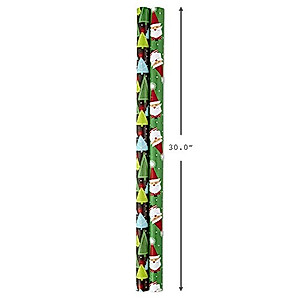 Hallmark Reversible Christmas Wrapping Paper (2 Rolls, 60 sq. ft. ttl) Modern Santa, Retro Christmas Trees, Stripes