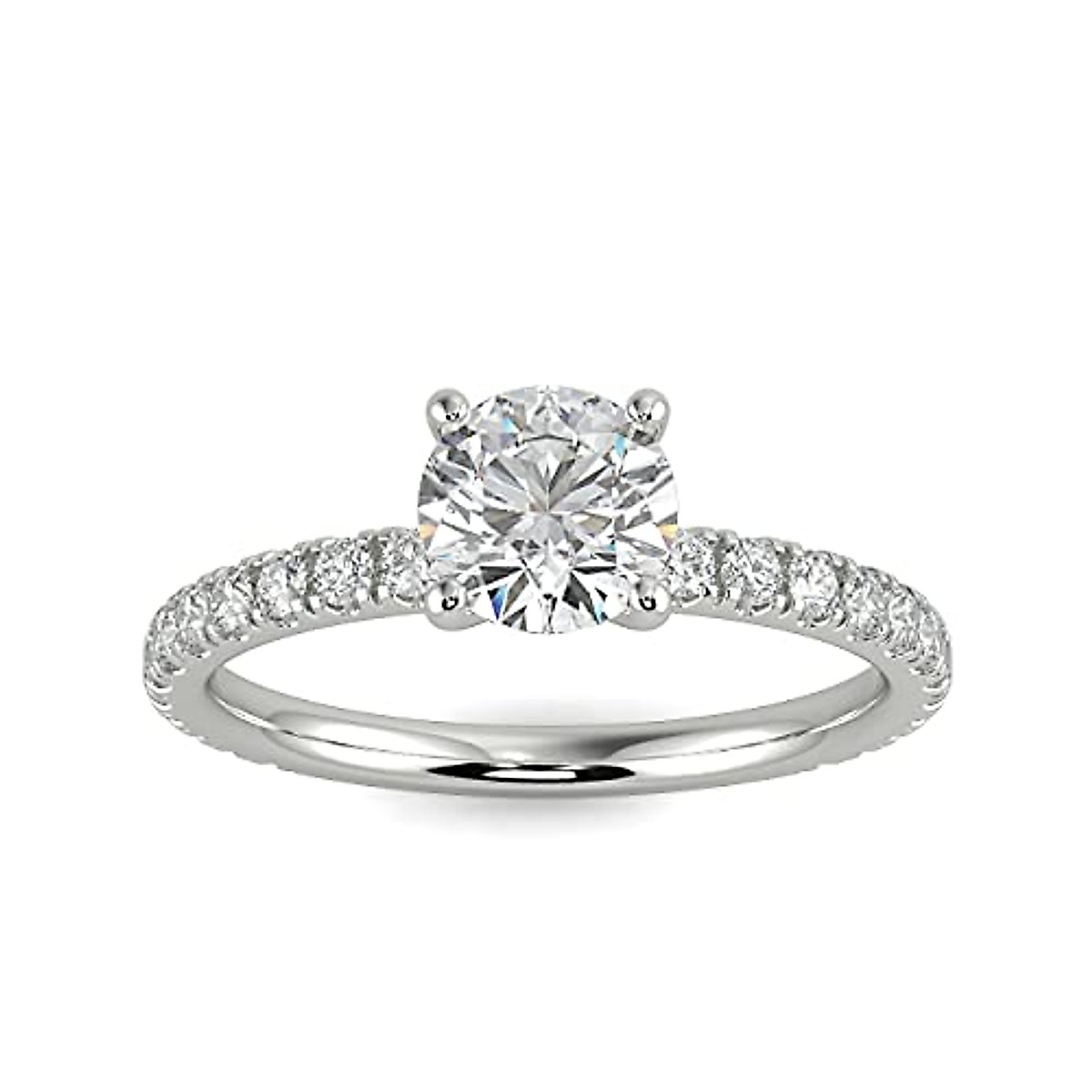 Beverly Hills Jewelers 1 Carat Round Brilliant Cut Lab Grown Diamond Engagement Ring in 14k White Gold D-E Color, cttw Size 7 Made in USA