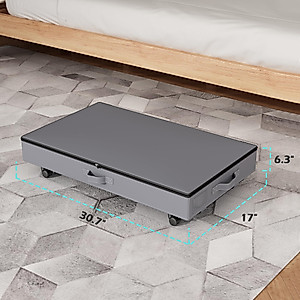 BEESTMUEBLE 2Pack Under Bed Storage, 53 L Under Bed Storage Containers with Wheels and Lids, Thicken 600D Oxford Cloth Under the Bed Organizer with Handles for Blankets, Pillows and Clothes, Grey