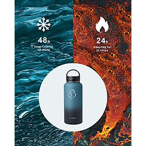 BUZIO 32oz Insulated Stainless Steel Water Bottle with Straw Lid, Spout Lid, Hand Lid and Carrying Pouch, Double Wall Water Bottle, Leakproof BPA Free Water Falsk Travel Thermo, Indigo Crush