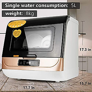 HAIMIM Portable Countertop Dishwasher,4 Washing Programs, Air-Dry Function and LED Light for Small Apartments, Dorms and RVs (Golden)