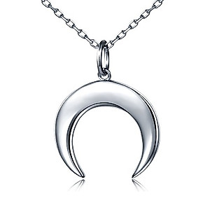 DAOCHONG S925 Sterling Silver Crescent Moon Tooth Horn Pendant Necklace for Women