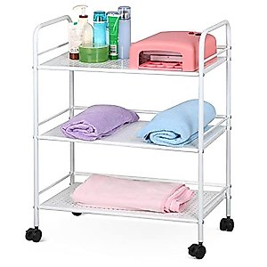 Yaheetech 3 Tier Salon Trolley Cart, Tray and Metal Frame for Salon Spa Medical Office Treatmen, Rolling Service Cart with 3 Shelf, 4 Mobile Casters Base, SPA Tool Holder,White