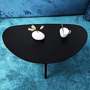 FIRMINANA Small Black Oval Coffee Table for Small Space Mid Century Modern Coffee Table for Living Room-Black-18.9" D x 33.47" W x 15.75" H