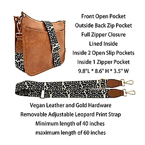 HAIBOLAN Shoulder Bag for Women Leopard Adjustable Guitar Strap Crossbody Purse Vegan Leather Bucket Handbags (A-Brown)