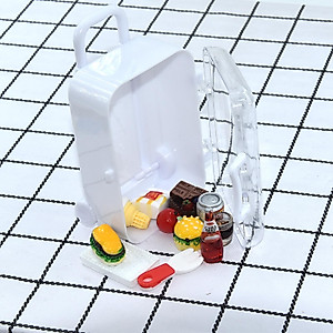 27 Pieces Dollhouse Mini Laptop Tablet and Smart Phone Newspaper Book Miniatures Hamburger Cake Coffee Juice Trolley case DIY Play Game Party Toys Accessories (Silver Set)