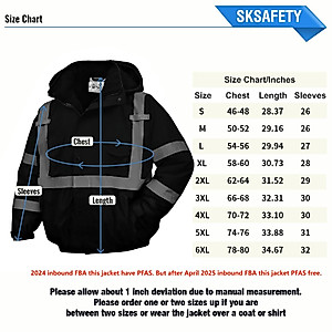 SKSAFETY High Visibility Reflective Jackets for Men, Waterproof Safety Jacket for Men with Pockets, Black Work Construction Coats for Winter Cold Weather,2XL, 1 Pack