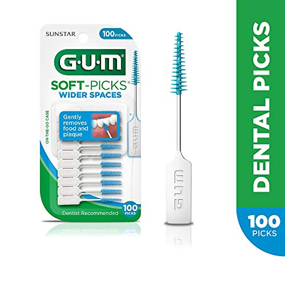 GUM Soft-Picks Wider Space, Easy to Use Dental Picks for Teeth Cleaning and Gum Health, with Convenient Carry Case, Dentist Recommended Dental Picks, 100ct