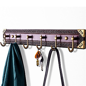 GOJUSLN Clothes-hat Rack Chinese Wall-Mounted Coat Rack Coat Hook Creative Clothes Hat Hook Wall Coat Hook Hanger 20 Inches Long (6 Hooks) Cloak Rack(B)