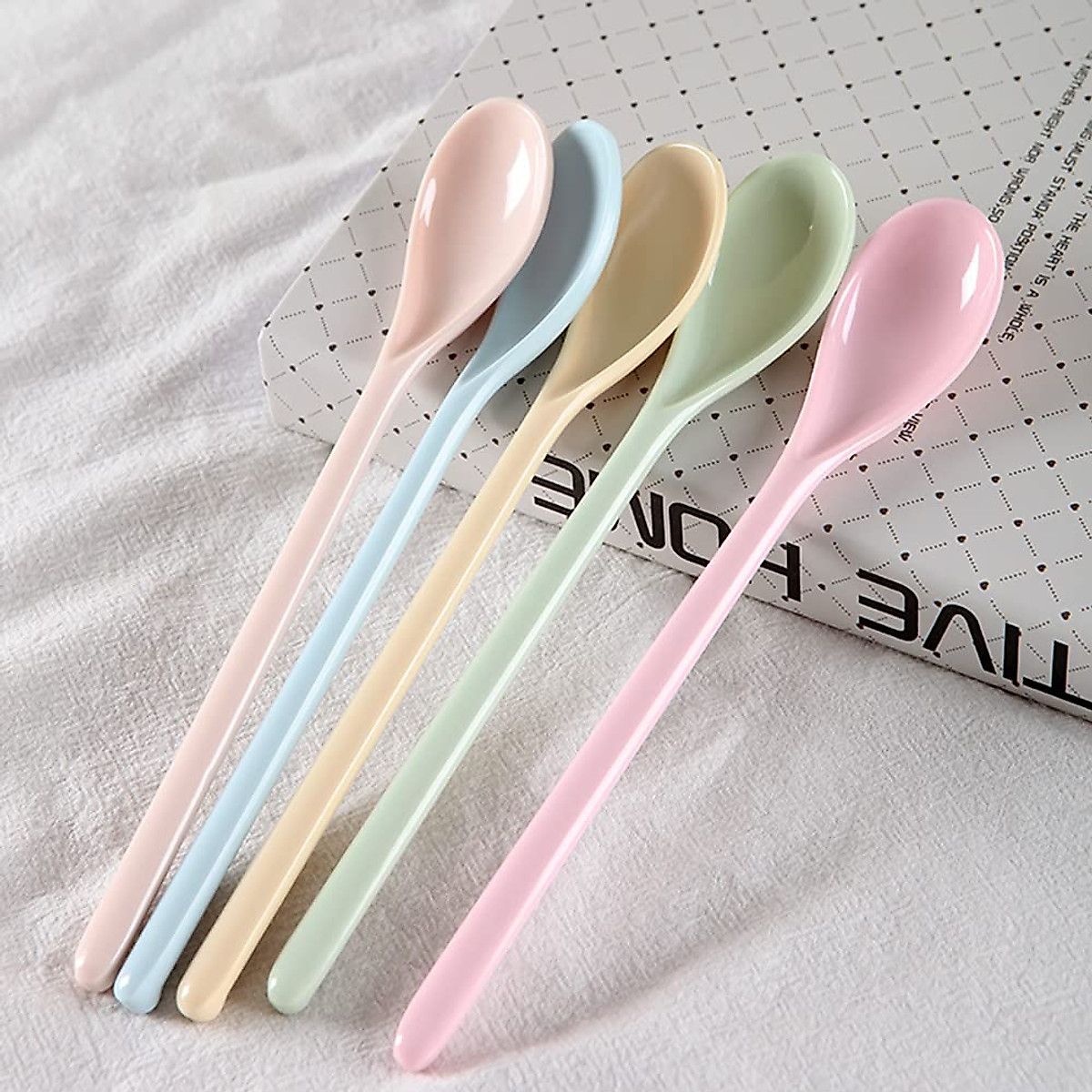 ccHuDE 5 Pcs Long Handle Melamine Spoons Colorful Coffee Spoons Cocktail Stirring Spoons Yogurt Mixing Teaspoon for Ice Cream Milk