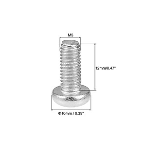 uxcell M5x12mm Machine Screws Pan Phillips Cross Head Screw 304 Stainless Steel Fasteners Bolts 50Pcs