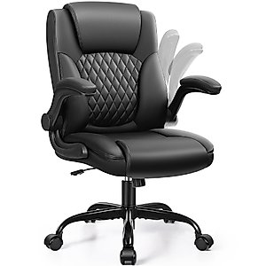 Leather Office Chair, PU Home Computer Desk Chairs with Ergonomic Back Support, 360°Swivel Free，Small Gmaing Chair with Wheels and Adjustable Armrests, for Short People Use, Black