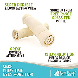Raw Paws 10-inch Retriever Beef Cheek Rolls for Dogs, 4-ct - Packed in USA - Safe Rawhide Alternative Dog Chews - Free-Range Cow Cheek Rolls for Dogs - Retriever Rolls for Large Dogs