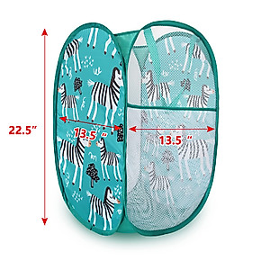 WEI LONG Mesh Popup Hamper-Foldable Lightweight Basket for Washing-Durable Clothing Storage for Kids Room,Students College Dorm,Home,Travel & Camping-Pop-up Clothes Hamper (Peacock Blue Dolphin)