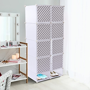 DYRABREST Simple Portable Wardrobe Closets Bedroom Armoire, White Modern Closet 8 Cube Shelf, Storage Organzier Clothes, Fashion Armoire Cabinet, Bedroom Armoires